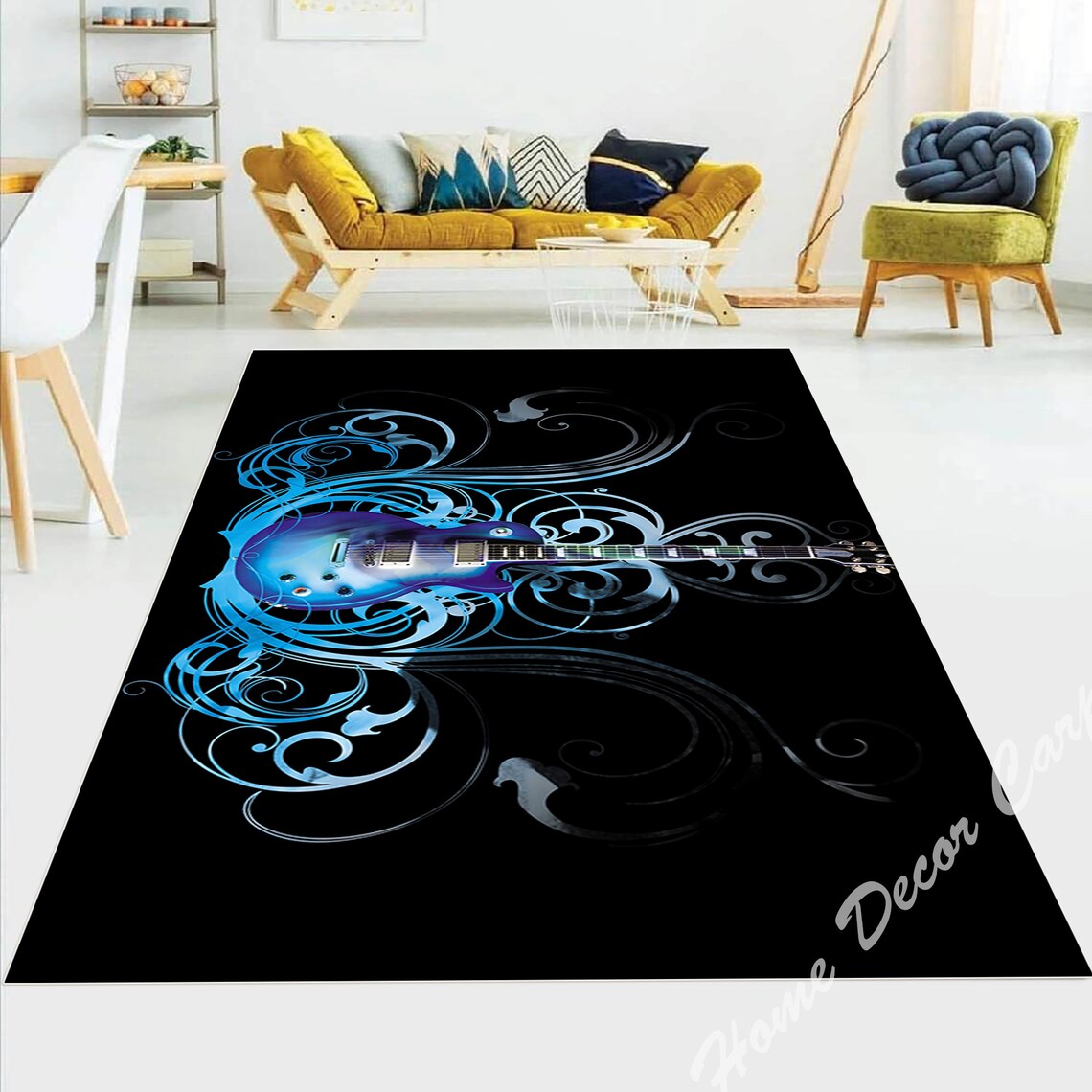 Blue Electric Guitar Rug Pattern Style Illustration - Etsy