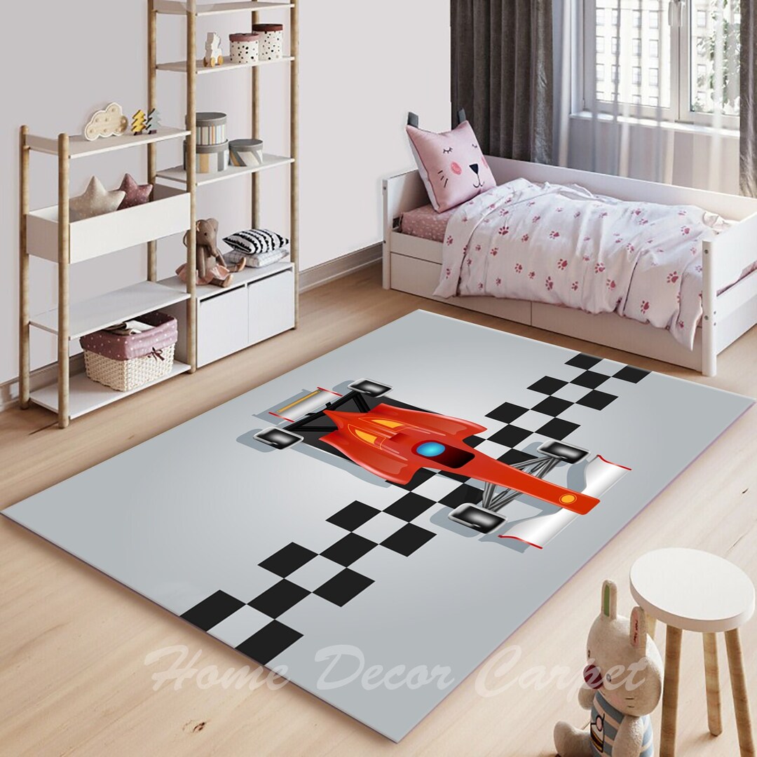 Realistic Racing Car Finish Line, Racing Car, Kids Room Rug, Custom Rug ...