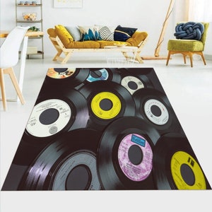 Retro Record Rug, Music Room Decor, Music Room Mat, Rectangle Office ...