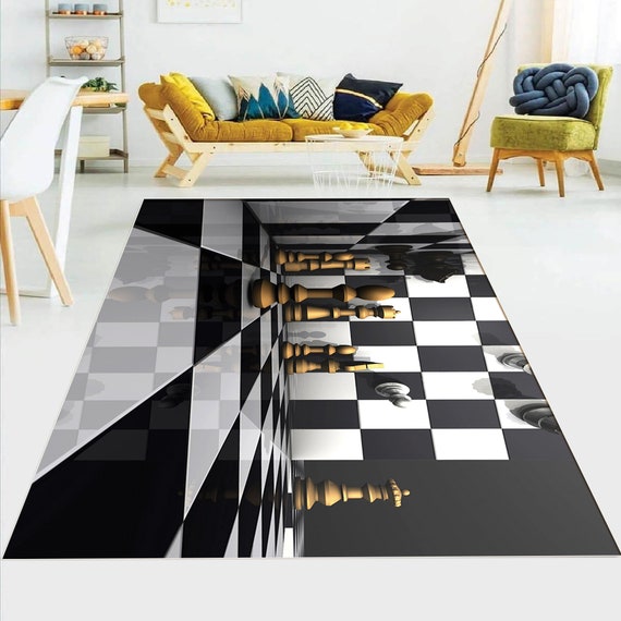 Chess Board Carpet Games Non-slip Soft Rug Black and White | Etsy