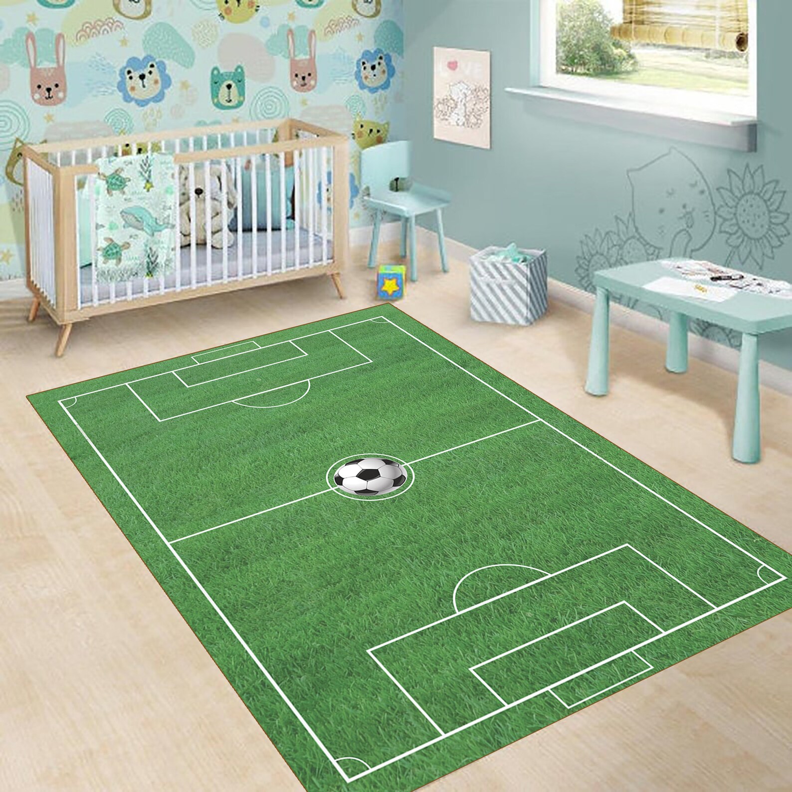 Football Field Patterned Rug Non Slip Rugsoccer Pitch - Etsy