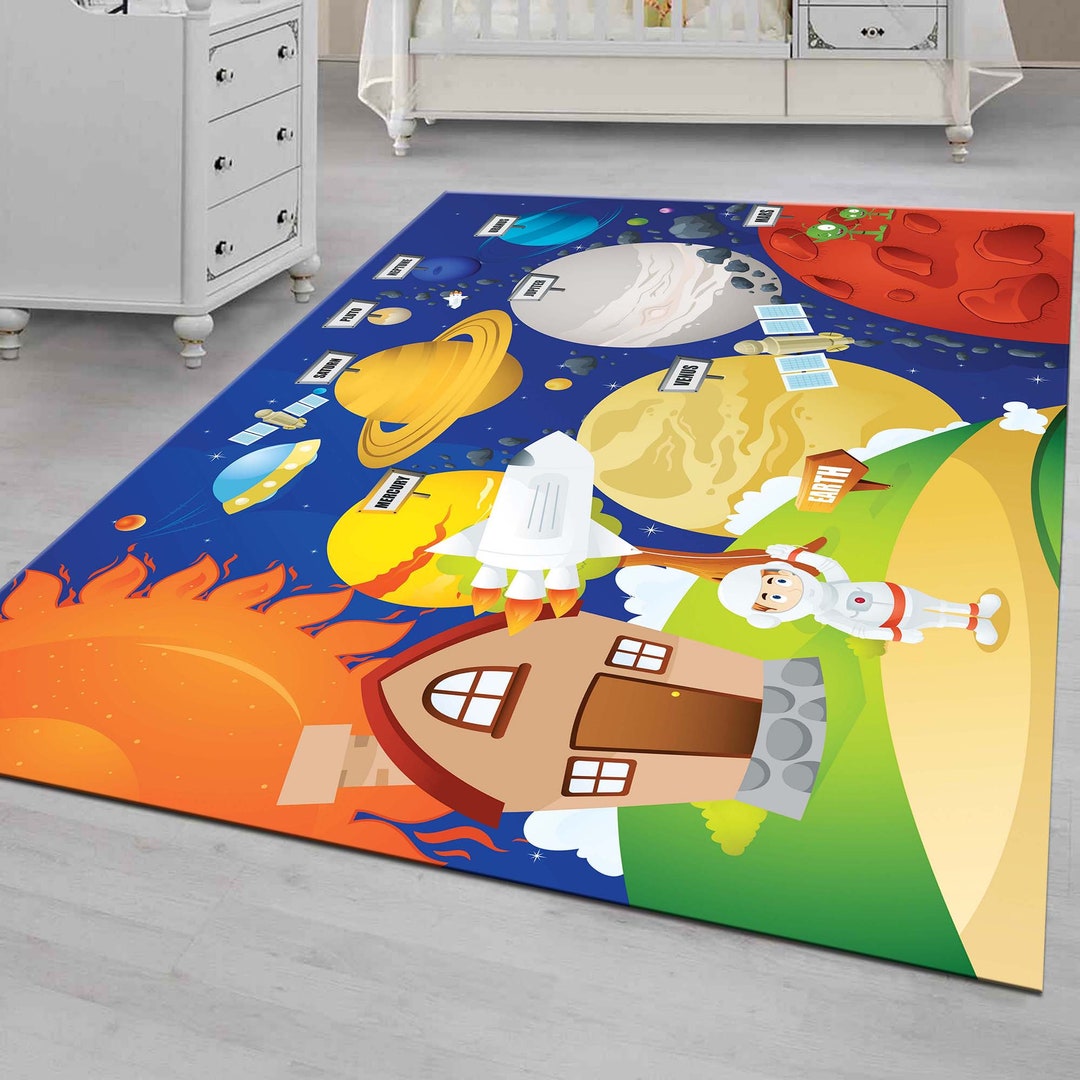 Space Universe Carpet, Cartoon Planets Soft Carpet for Living Room ...