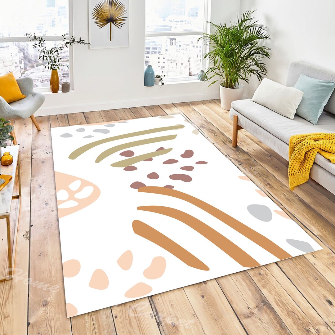 Abstract Line Area Rug: Modern Beige Carpet, Soft Home Decor - Etsy