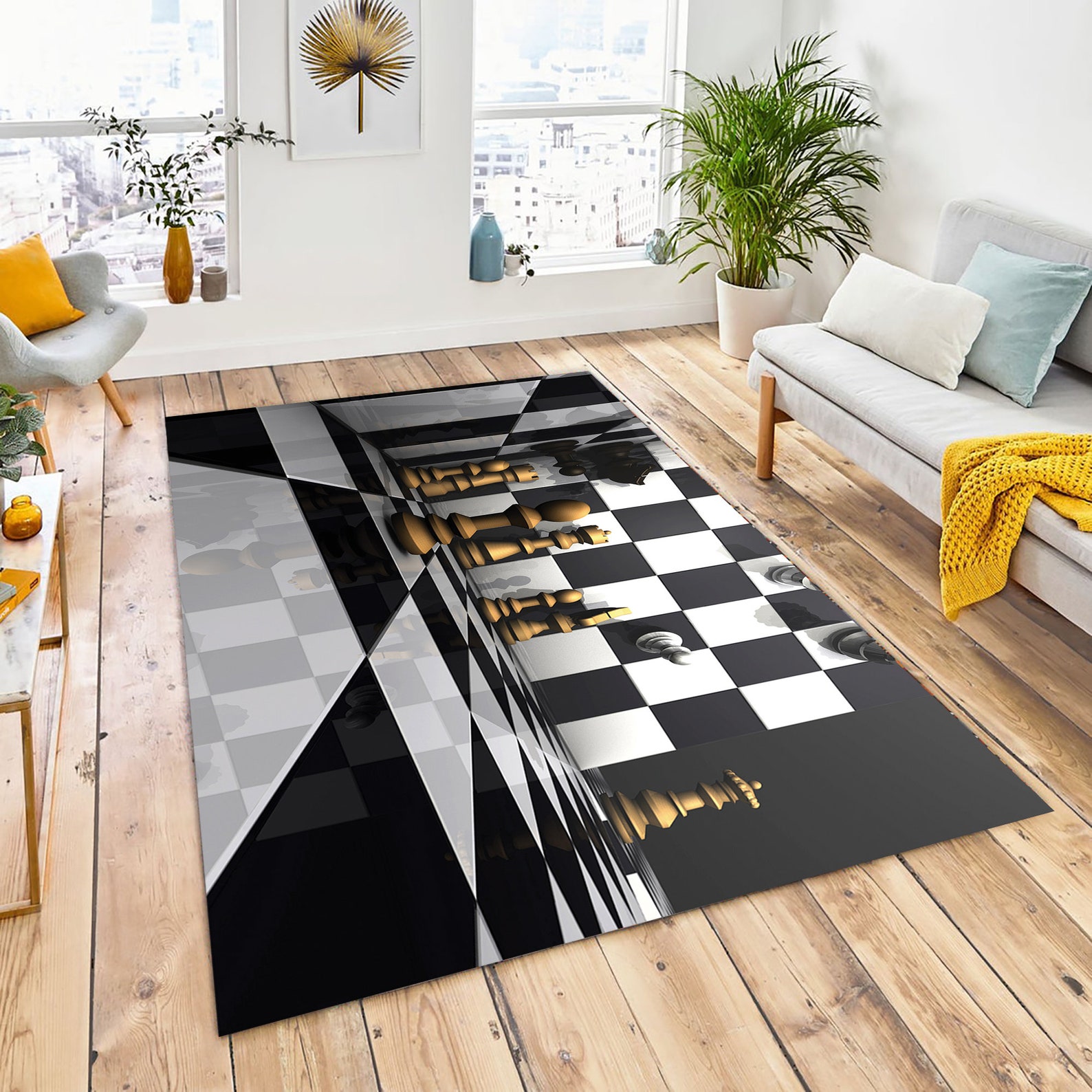 Chess Board Carpet Games Non-slip Soft Rug Black and White - Etsy