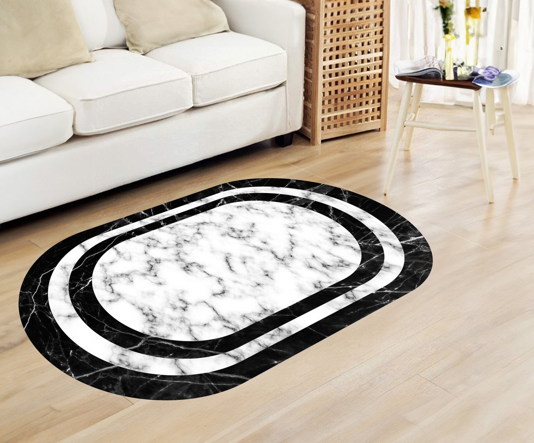 Black Marble Rug, White Marble Rug, Marble Rug,abstract Rug,oval Rug ...