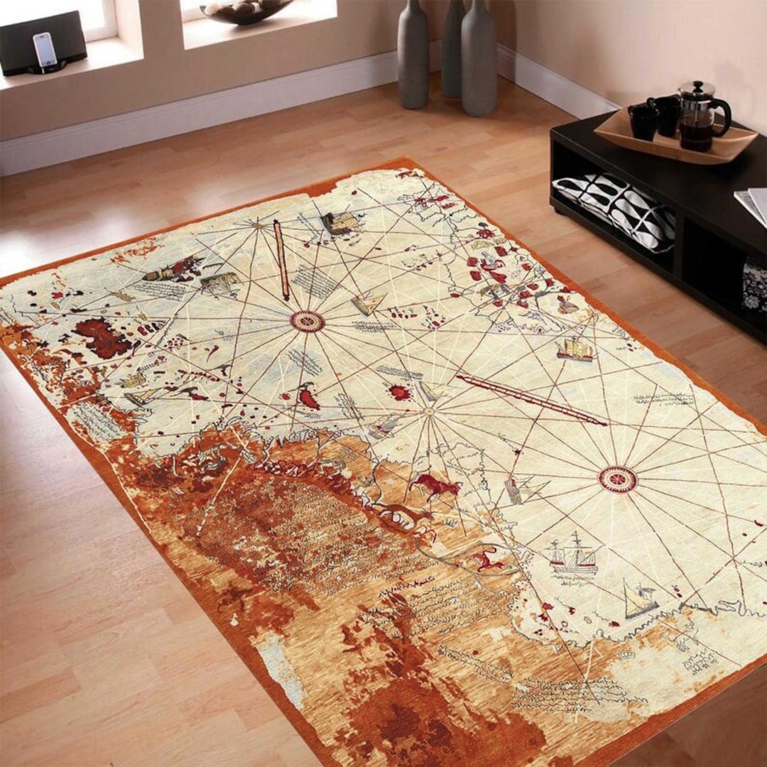 Rustic World Map Area Rugs, 3D Rug for Living Room, Kitchen Mat, World ...