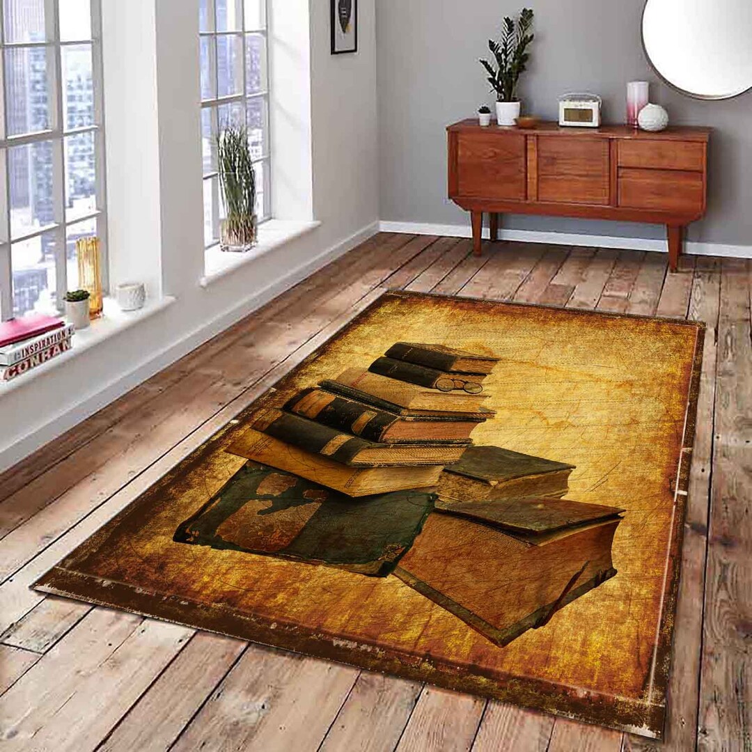Old Book Book Area Rug, Rug Area Rug, Decorative Floor Mat, Rectangle ...