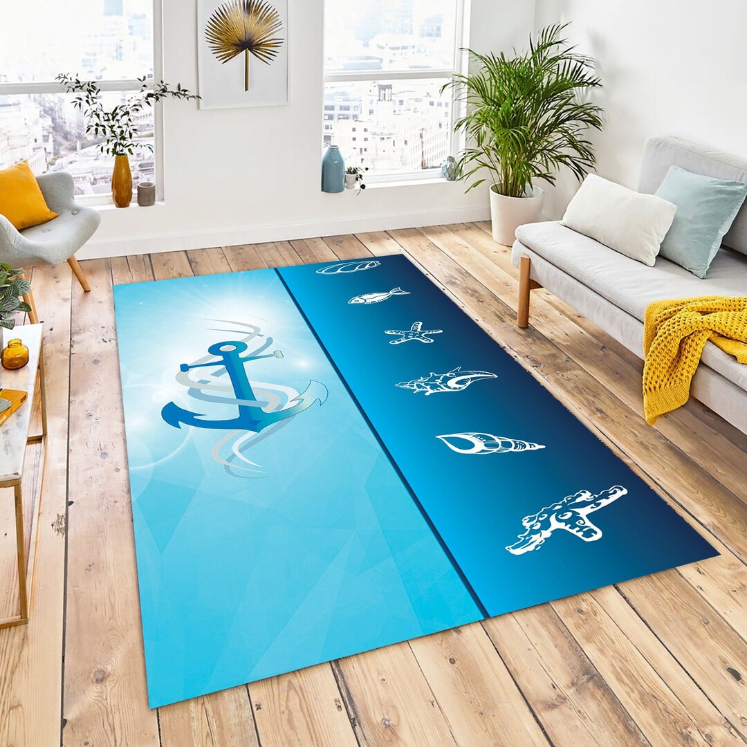 Anchor Rug, Coastal Rug, Anchor Printed Rug, Indoor Outdoor Rug ...