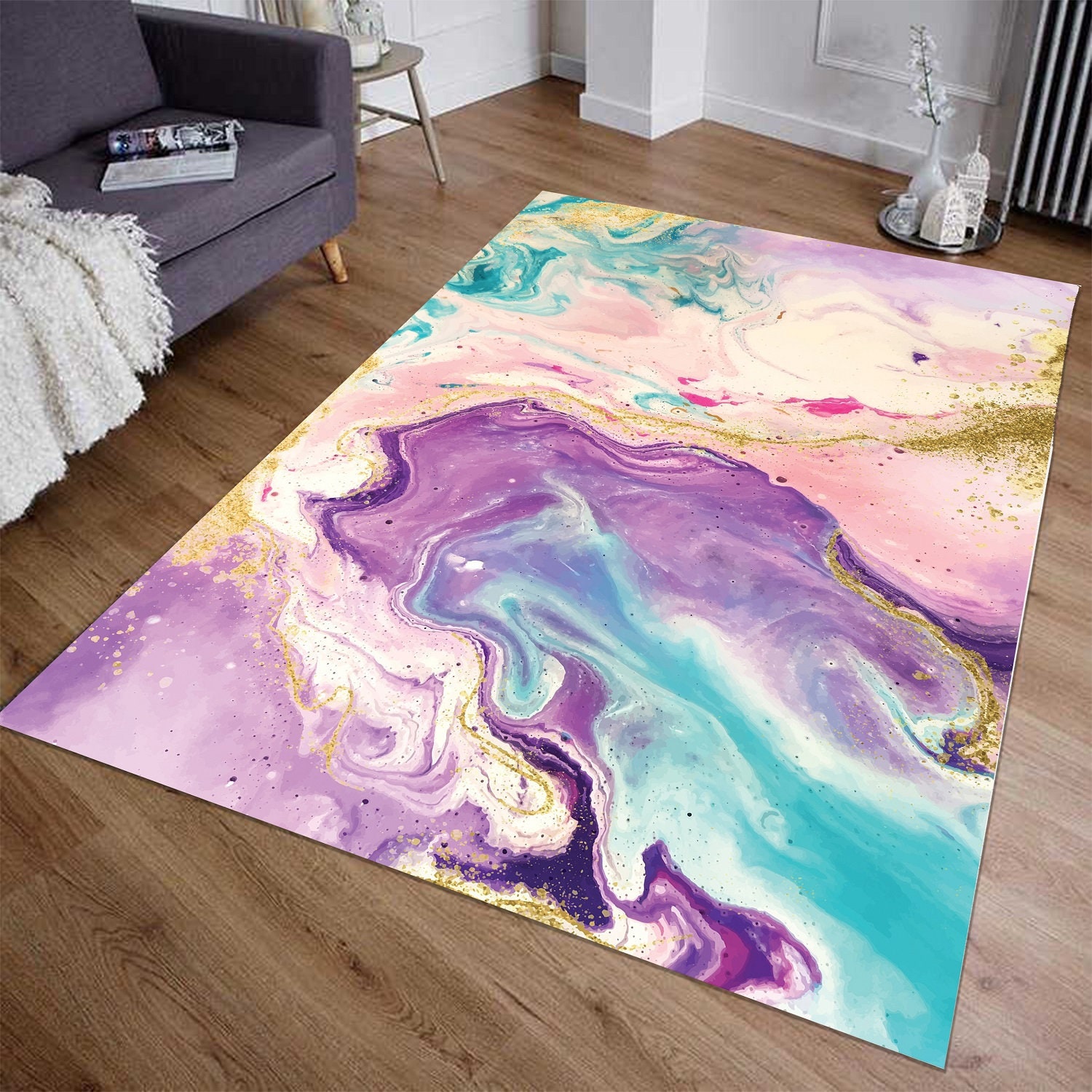 Abstract Art Rug Oil Painting Purple Carpet Rug Bedroom | Etsy