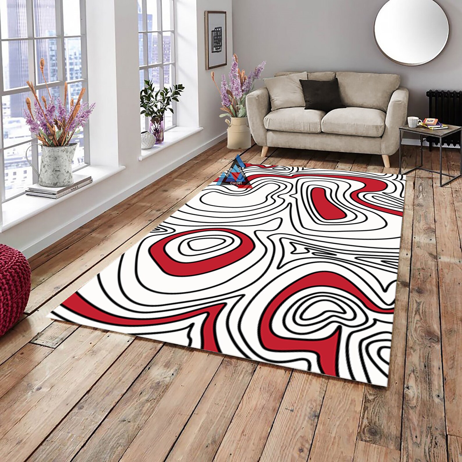 White and Red Rug Abstract Abstract Rug Boys Room - Etsy