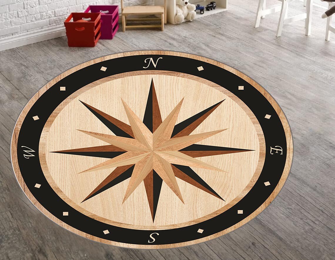 Compass Rug, Compass Round Rug, Compass Medallion Rug,round Rug, Modern ...