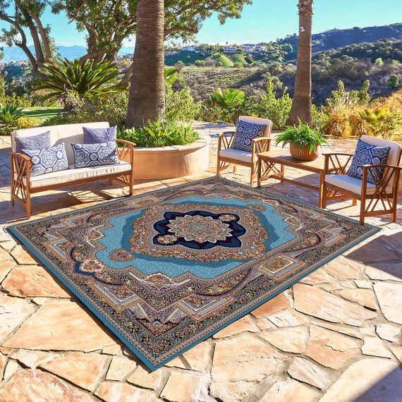 Outdoor Rug blue Rug indoor Outdoor Washable Rugs garden Patio Area utility Mat Garden Rug Doormat Outdoor Rugs for Patio outdoor Decor Etsy