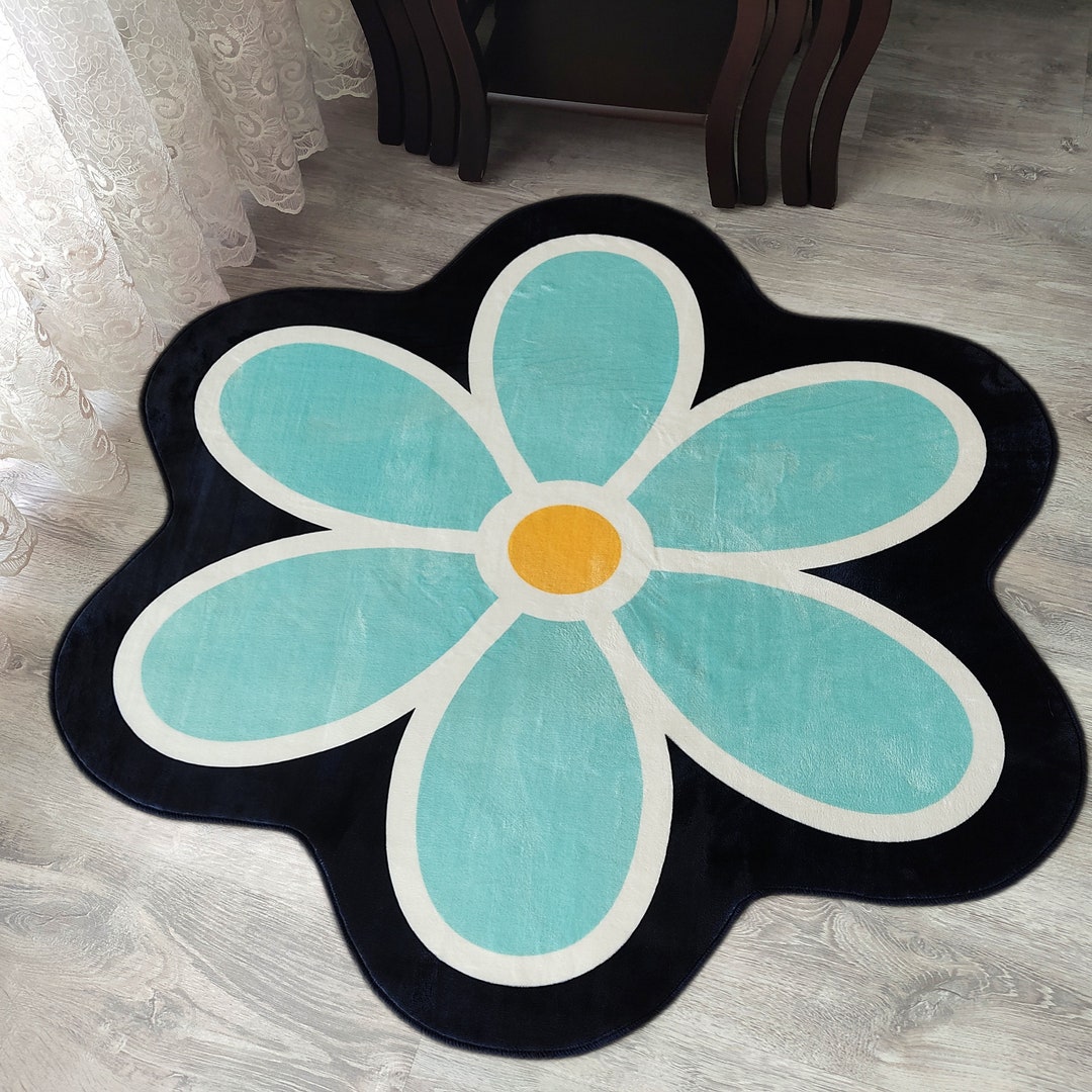 Blue Flower Rug: Soft Decorative Indoor Mat, Non-slip - Etsy
