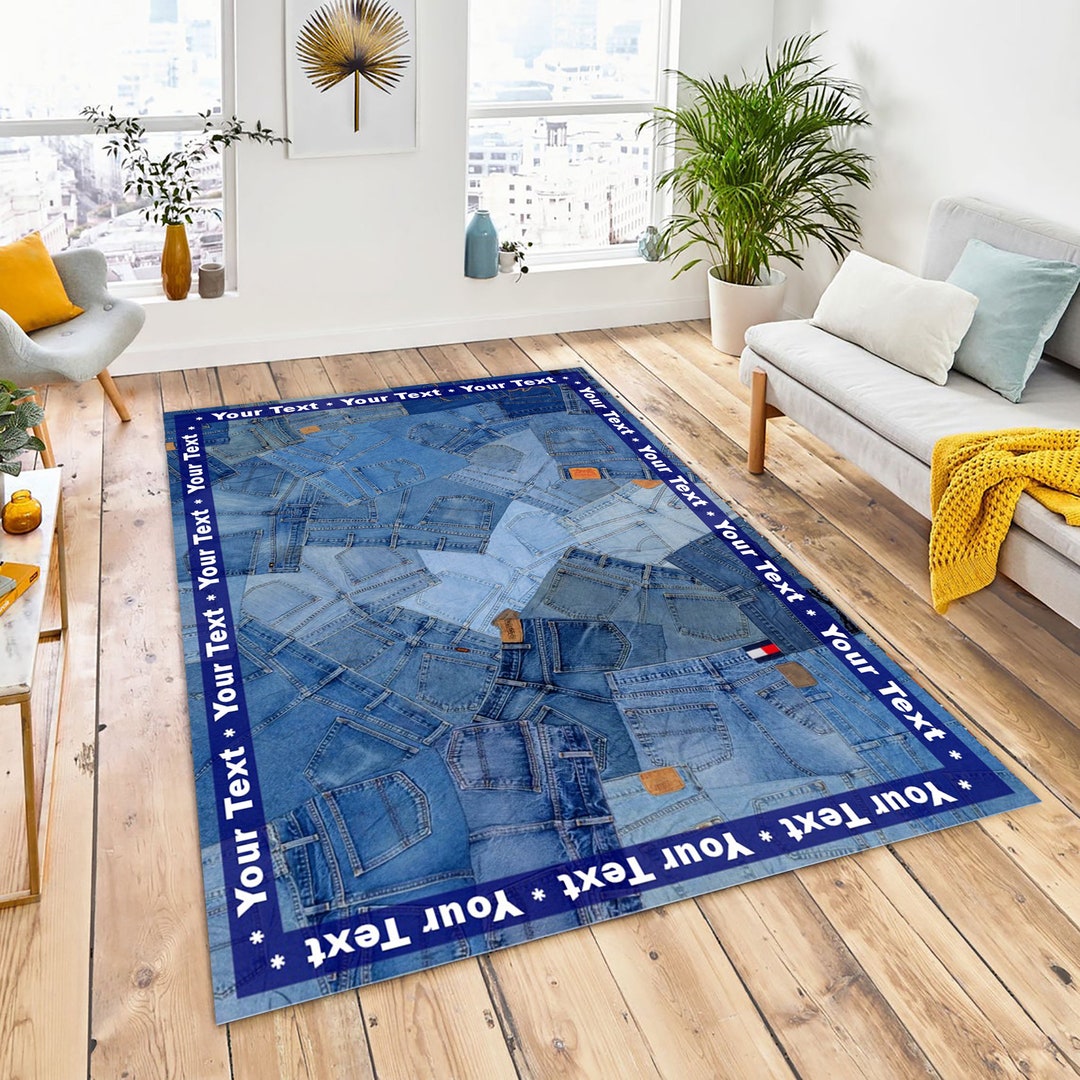 Your Text,jeans,denim Rug,jean Pattern,jeans Rug,personalized Rug,blue ...