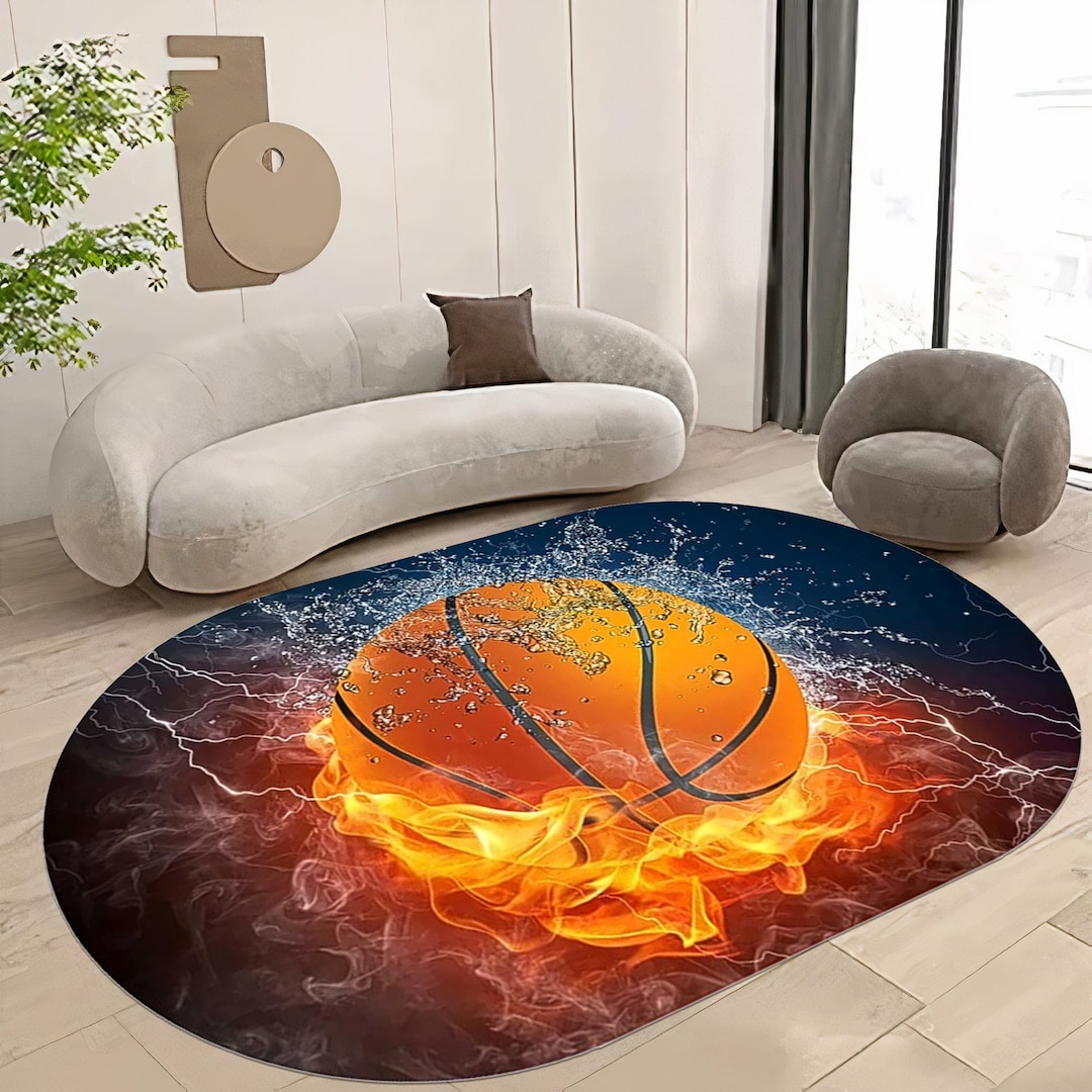 Basketball Rug, Oval Design, Basketball, Teens Room Rug,3d Art Rug,oval ...