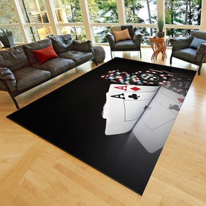 Playing Cards Symbols Area Rug, Poker Player Room Design Carpet, Casino ...