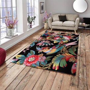 Parrot Rug, Jungle With Exotic Birds, Flower Rug Tropical Carpet ...
