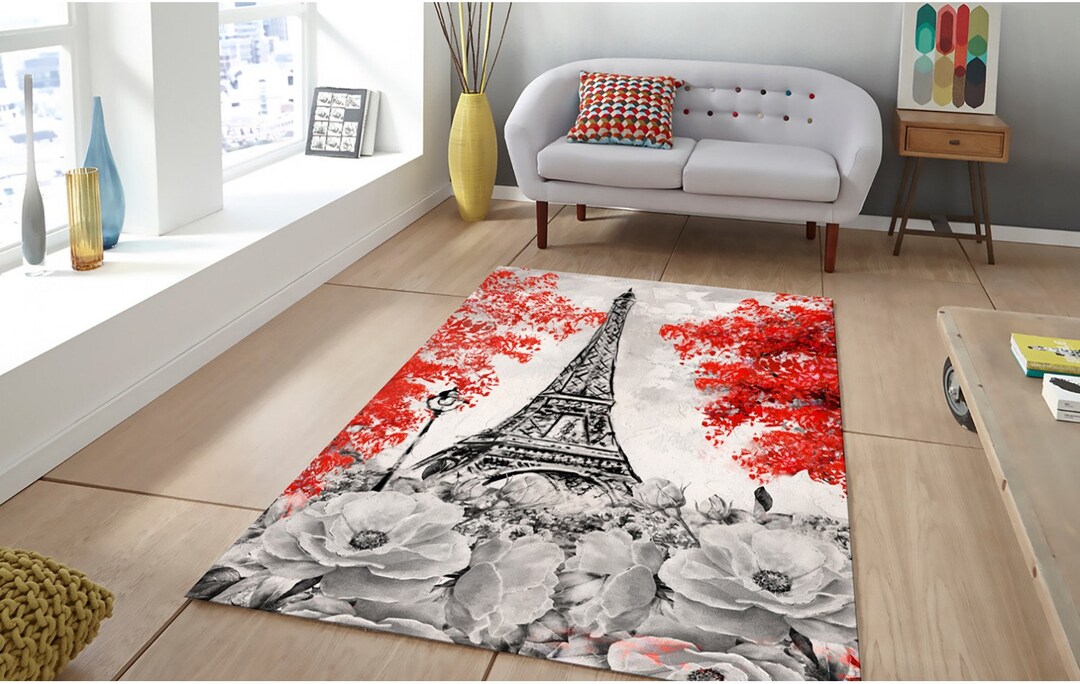Paris Personalized Area Rug, Black and Pink Paris Area Rug, Eiffel ...