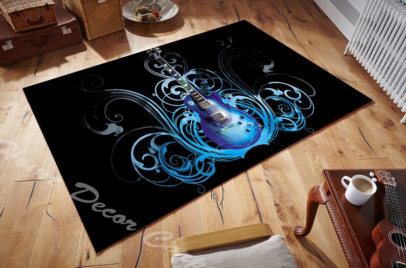 Blue Electric Guitar Rug Pattern Style Illustration | Etsy