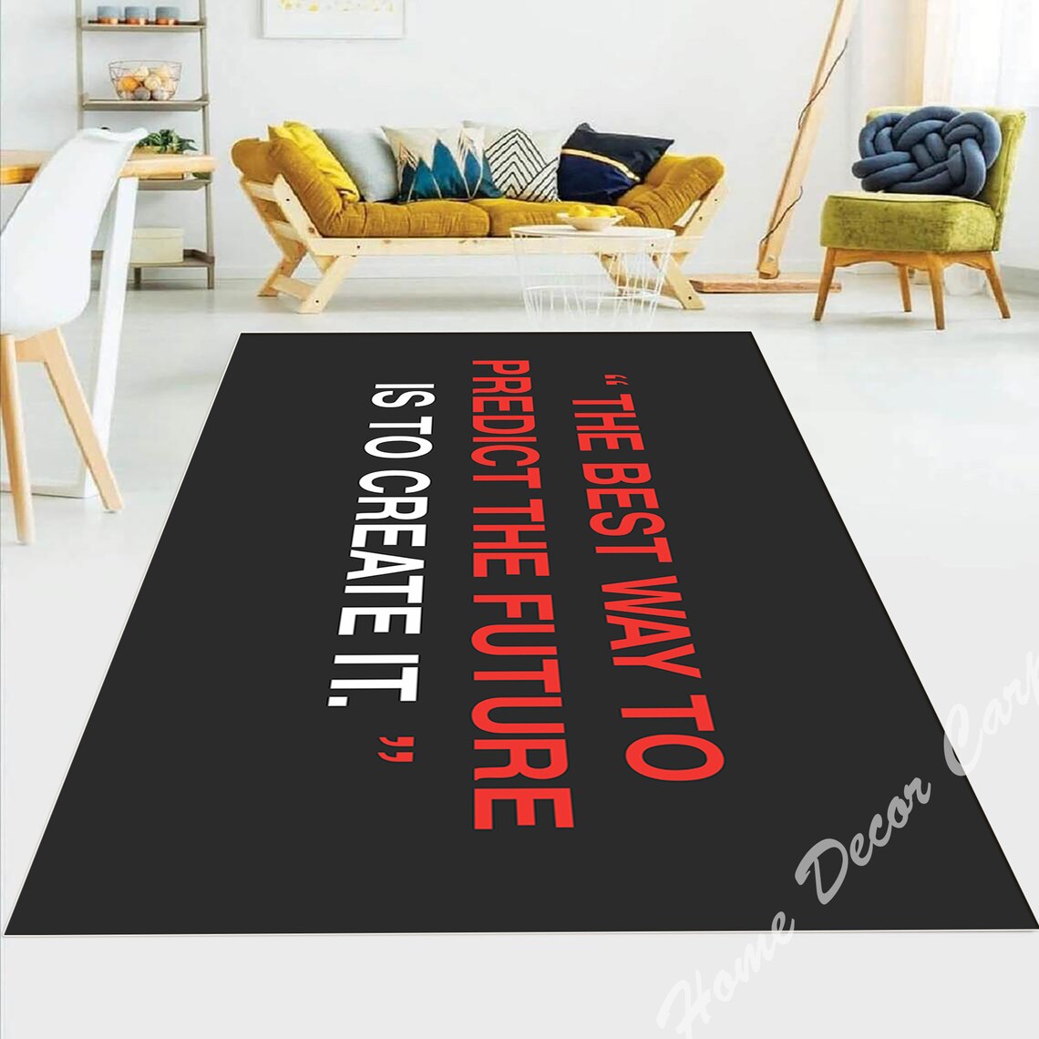 Black Background Text Overlay Quote Rug Peter F. Drucker | Etsy