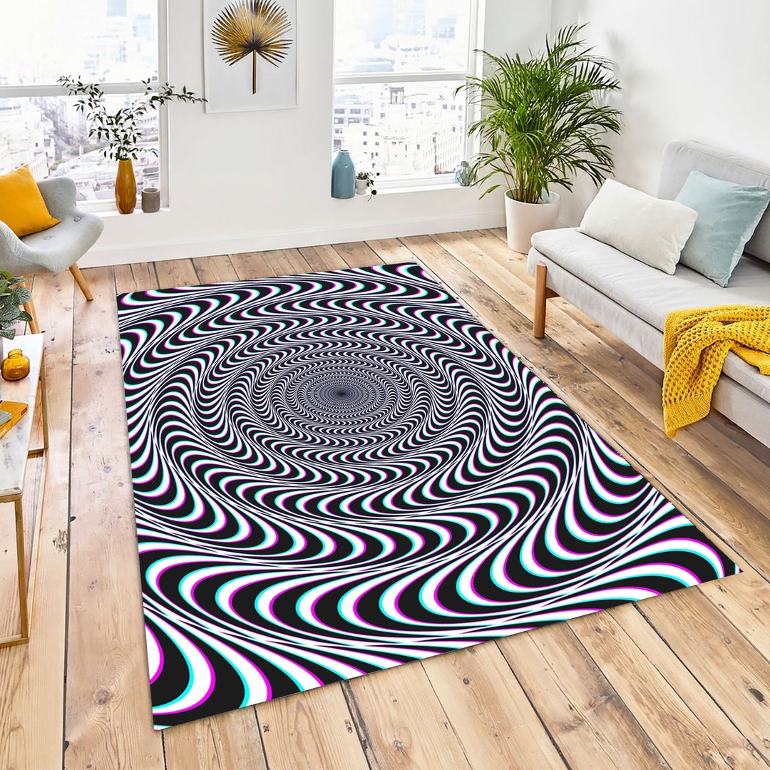 Illusion Psychedelic Area Rug, Trippy Carpet, Black and White Rug ...