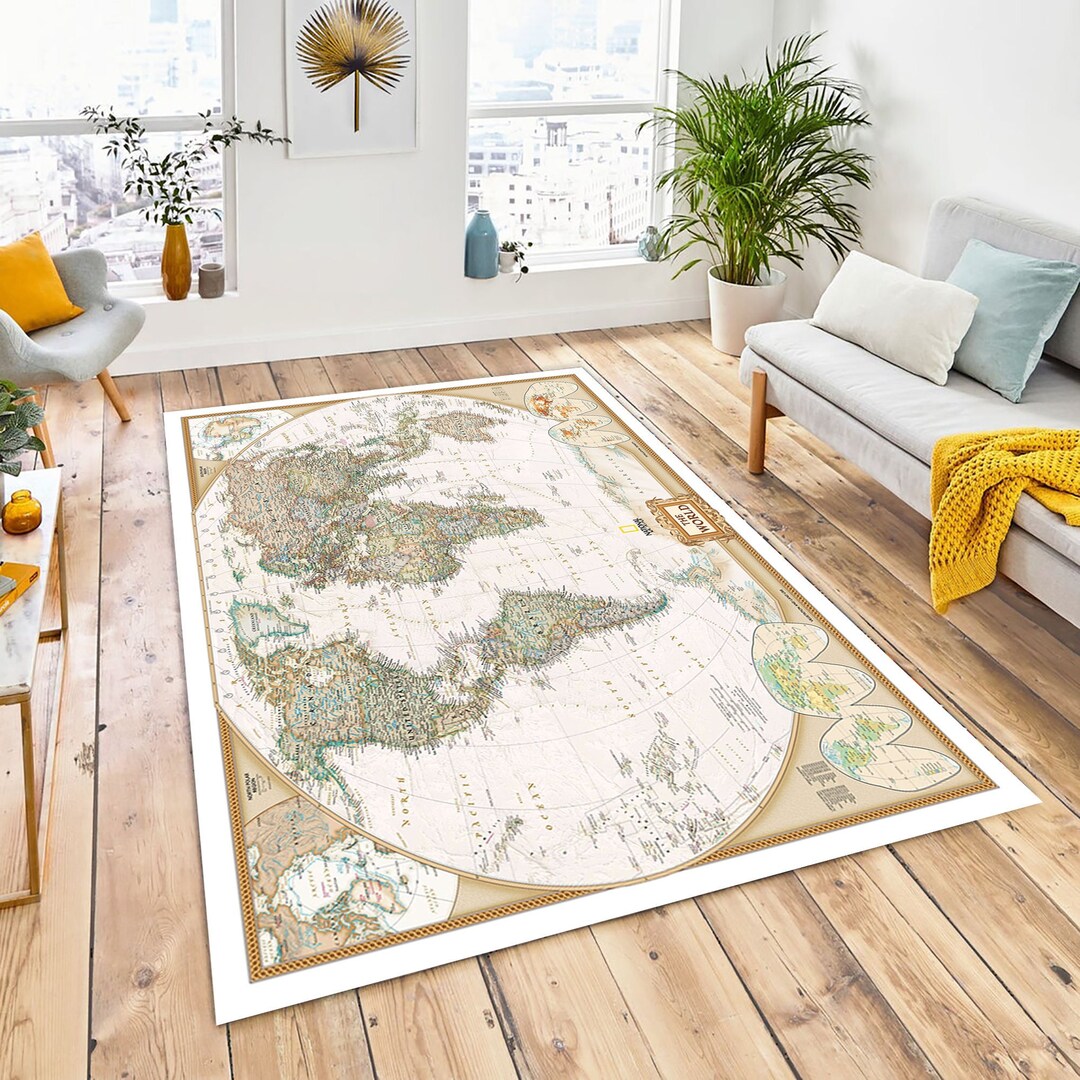 Detailed World Map Rug: Geographic Earth Globe Adventure Map - Etsy