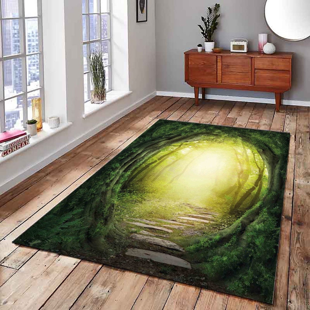3D Green Light Forest Rug, Forest Rug, Art, Movie Art, Fantasy Art Rug ...