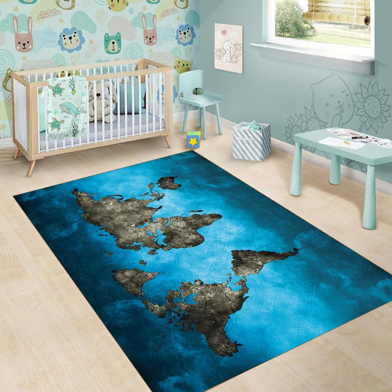 Large World Map Carpets Rug Bedroom Kids Baby Play Crawling | Etsy