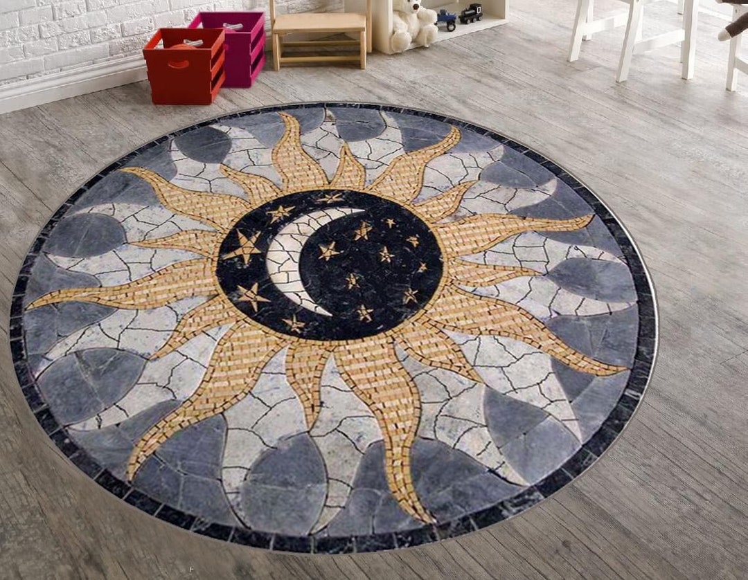 Moon Rug, Sun Rug Round Rug, Abstract Round Rug, Home Decor Rug, Living ...