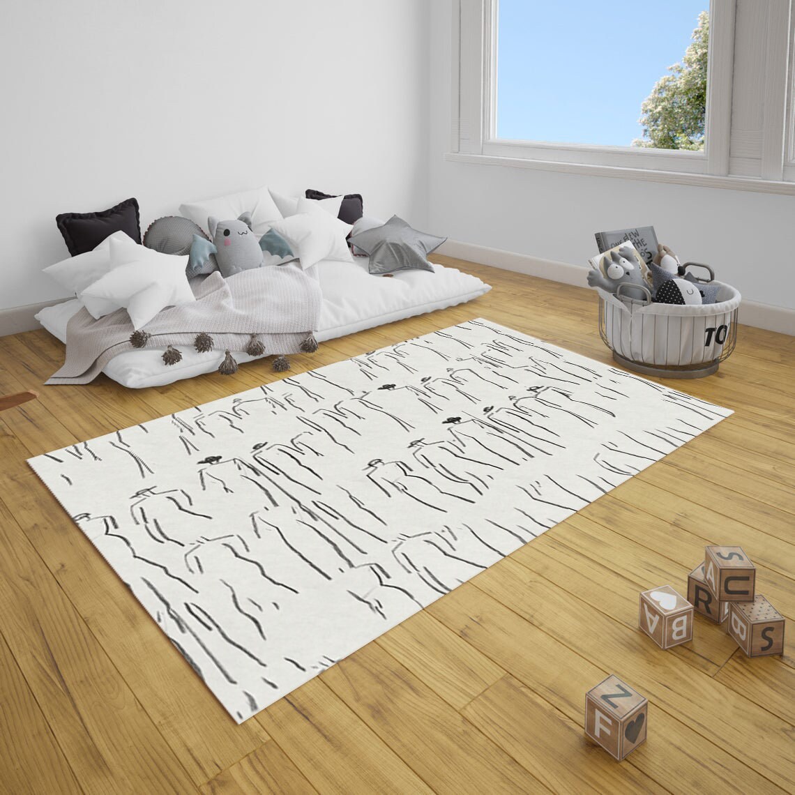 Figure Art Setch Patterned Rug Sketch Art Carpet Drawing | Etsy