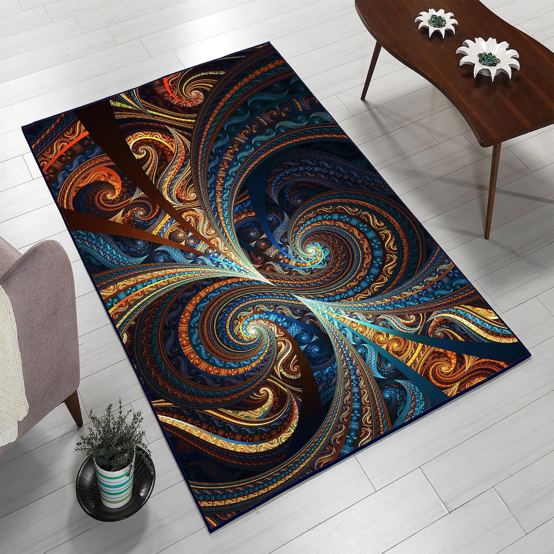 Abstract Watercolor Flower and Leaves Pattern Rug, 3D Printed Non-slip ...