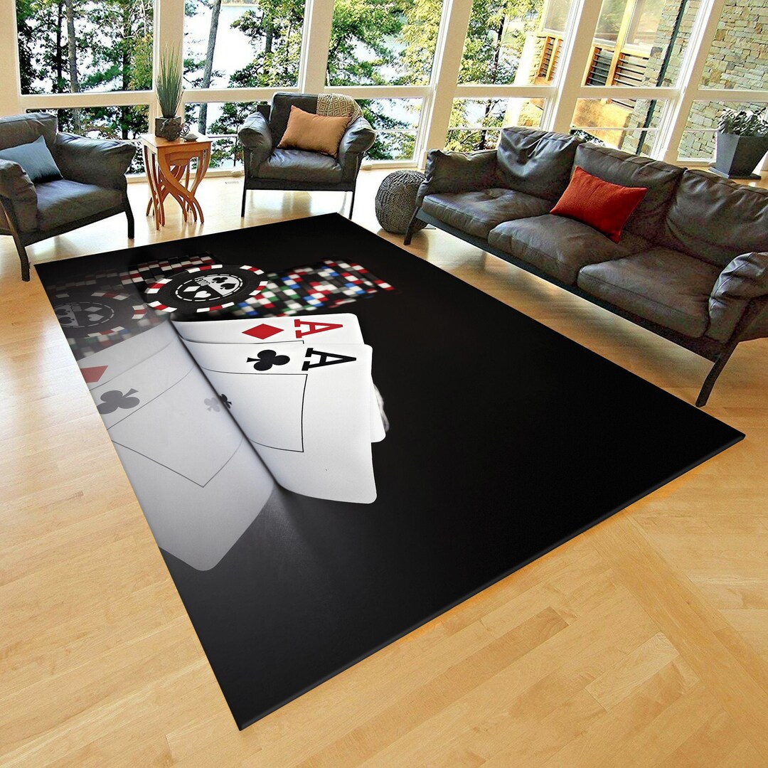 Playing Cards Symbols Area Rug, Poker Player Room Design Carpet, Casino ...