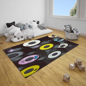 Retro Record Rug, Music Room Decor, Music Room Mat, Rectangle Office ...