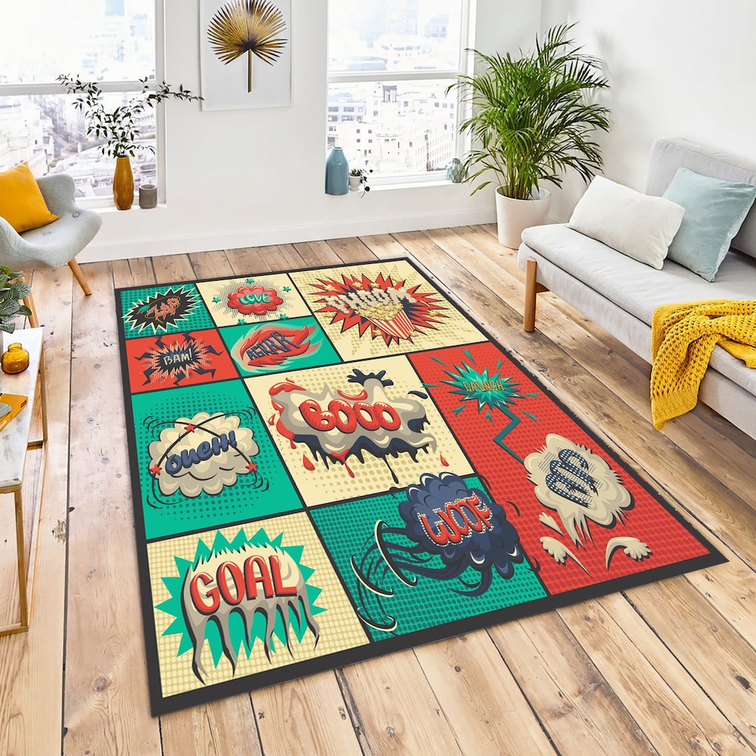 Comics Icons Rug, POP-ART RUG, Boom Pop Art Digital Print Rug, Bathroom ...