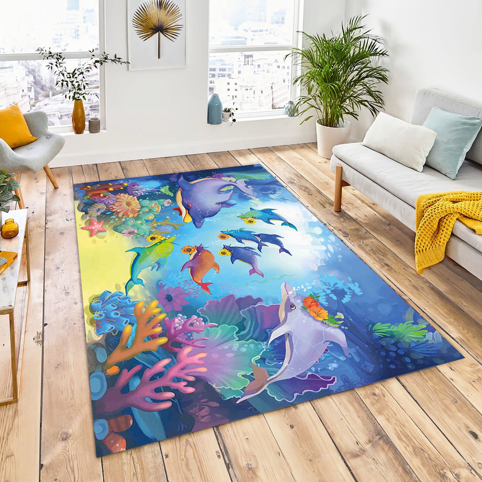 Dolphin Blue Dolphin Coastal Beach House Room Rug Door - Etsy