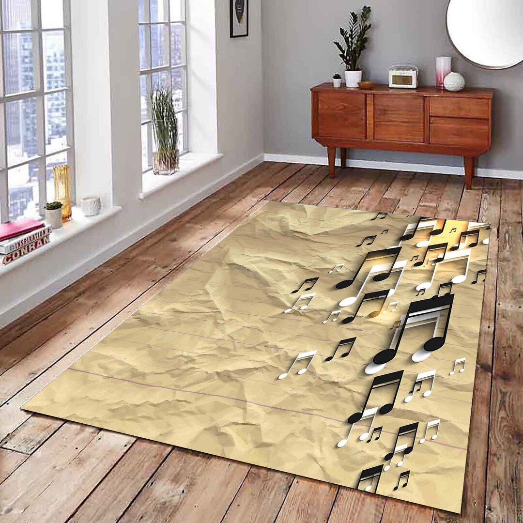 3D Gold Music Rug, Inspired Music, Rock Roll, Music Room Decor, Music ...