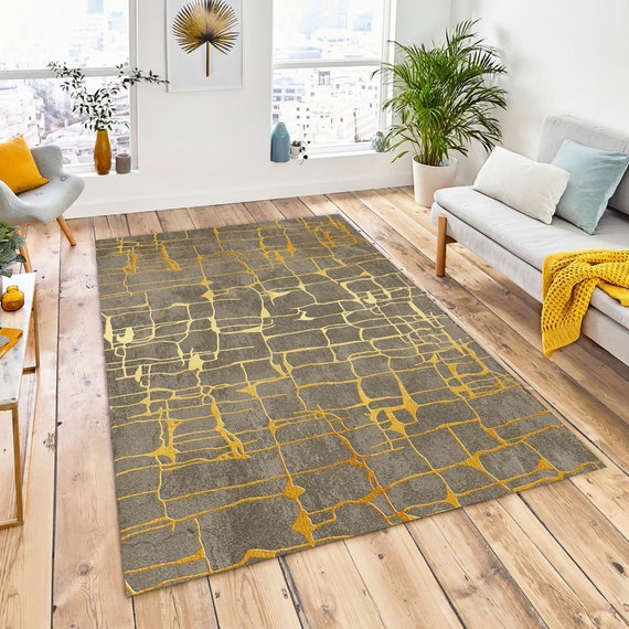 Gold Patterned Rug Marble Pattern Rug Gold Texture Rug Area | Etsy