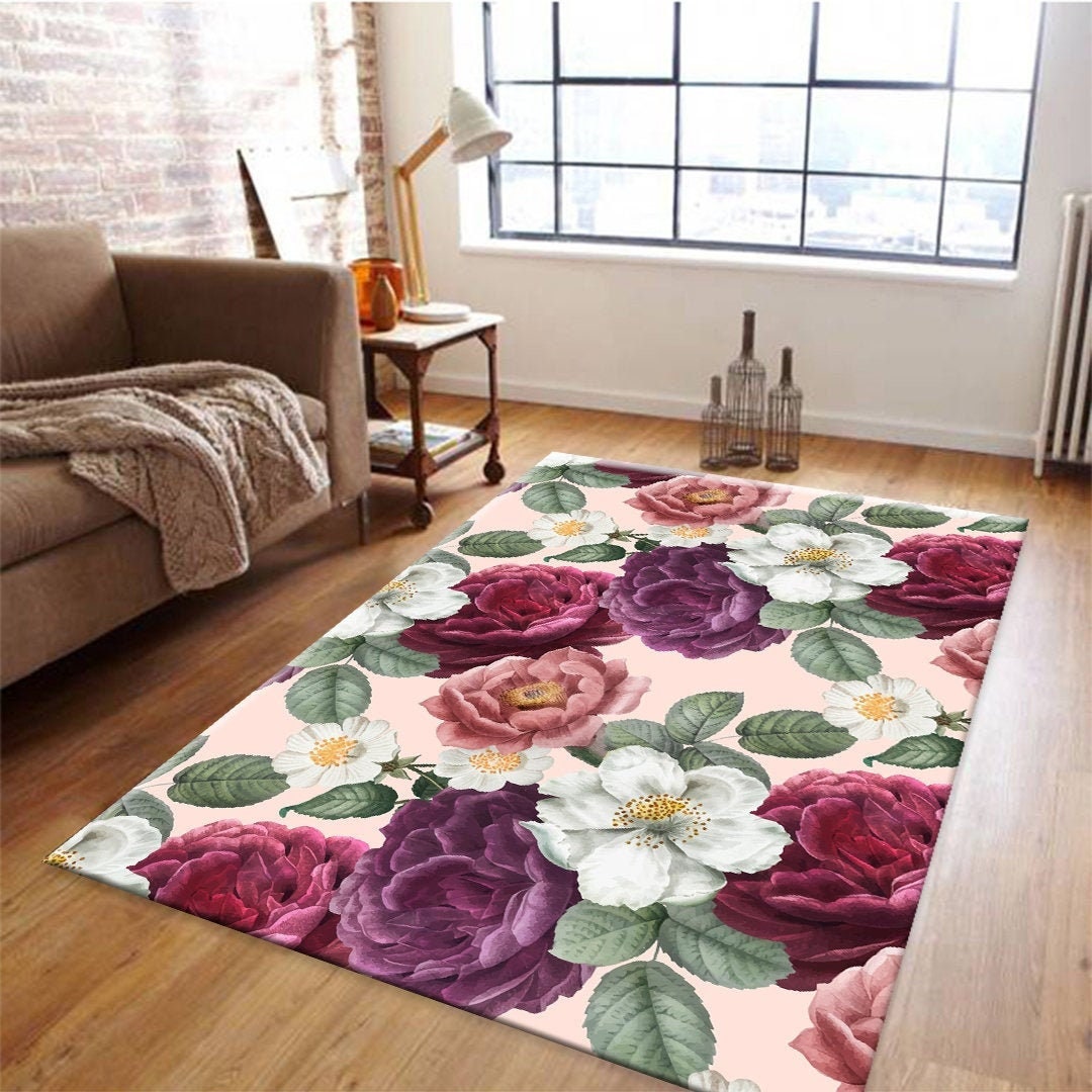 Purple Roses Rug Purple Floral Rugs Floral Rug Purple Area - Etsy