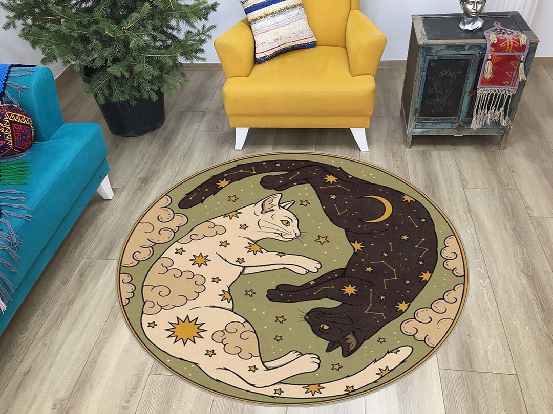 Cat Rug Ying Yang Rug,animal Rug, Area Rug, Circle Rug, Round Rug ...