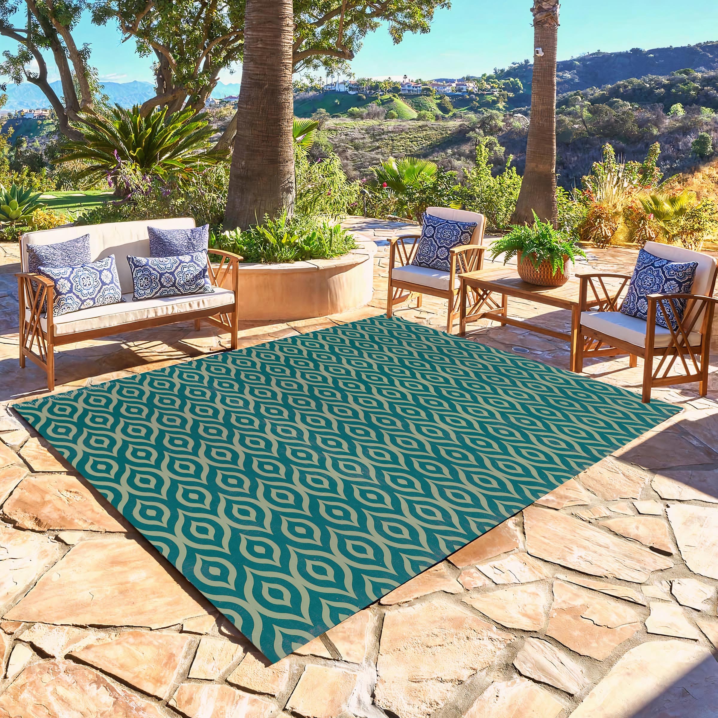 Outdoor Rug indoor Outdoor Washable Rugs blue Rug area Rug Garden Patio Area utility Mat Garden Rug Doormat outdoor Decor garden Decor Etsy