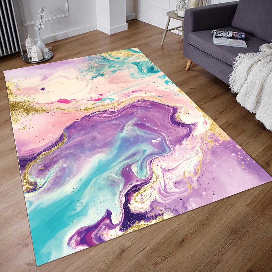 Abstract Art Rug, Oil Painting, Purple Carpet Rugs, Bedroom Bedside ...