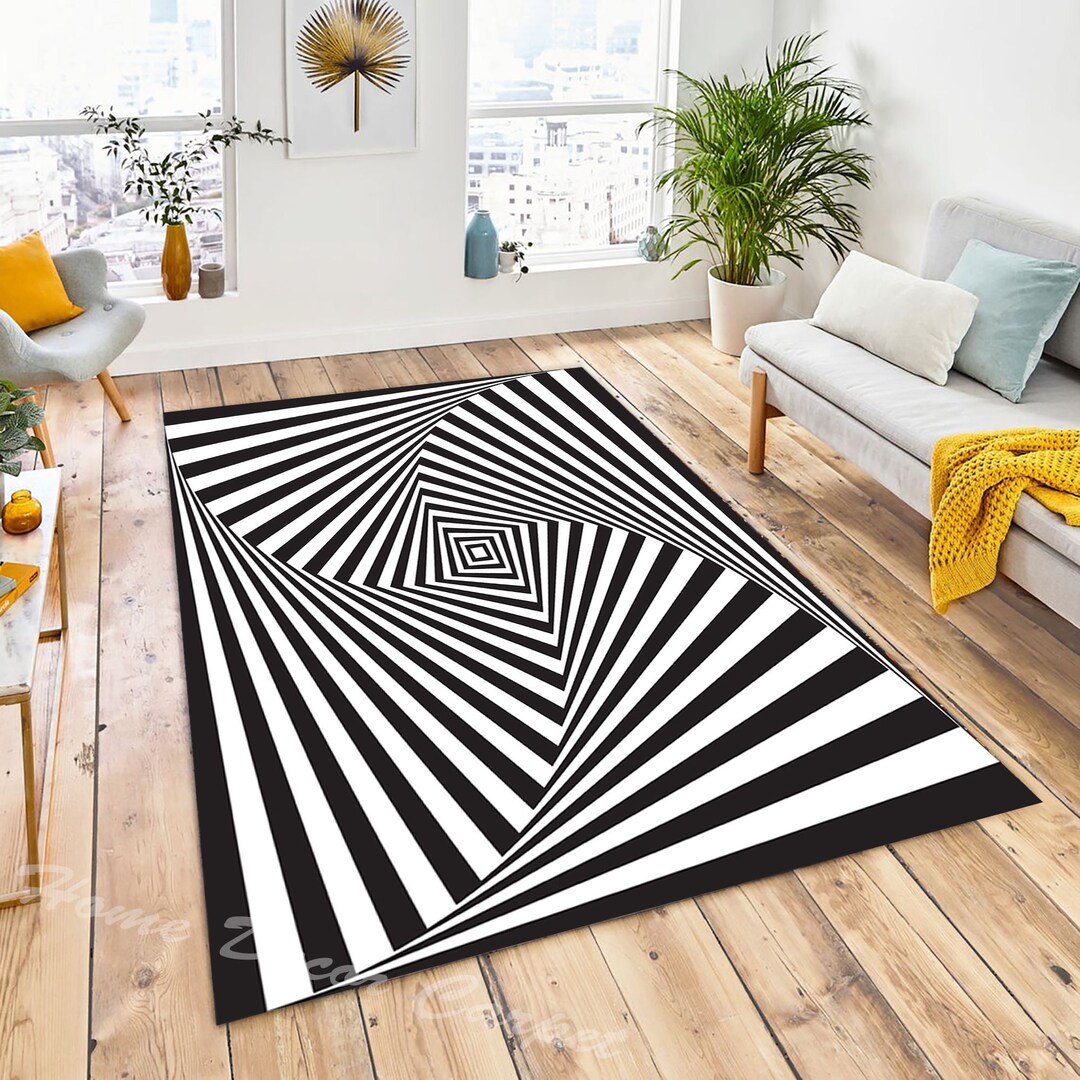 Abstract, Black Optical Illusion, Optical Illusion Area Rugs, Striped ...