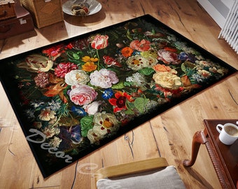 Flowers Pattern,gothic Area Rug,floral Runner,damask Non Slip Carpet ...