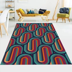 Retro Rug,retro Pattern Rug,70s Pattern Rug,line Rug Rugs for Living ...