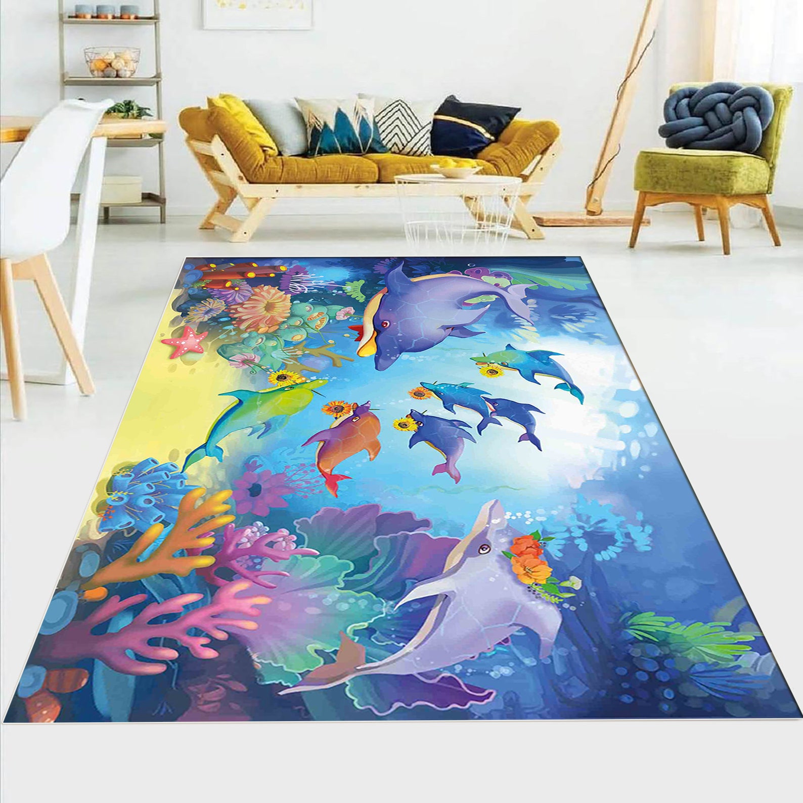 Dolphin Blue Dolphin Coastal Beach House Room Rug Door - Etsy