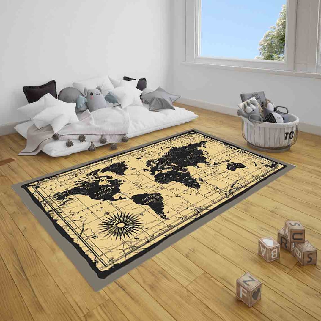 Decorative Rug, Large World Map Carpets Rug Bedroom Kids Baby Play ...
