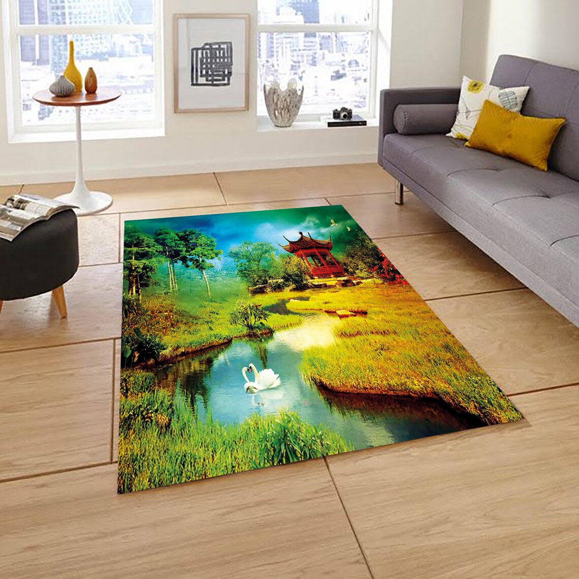 Swan Patterned Carpet Swan and Lake Carpet Ugly Duckling - Etsy