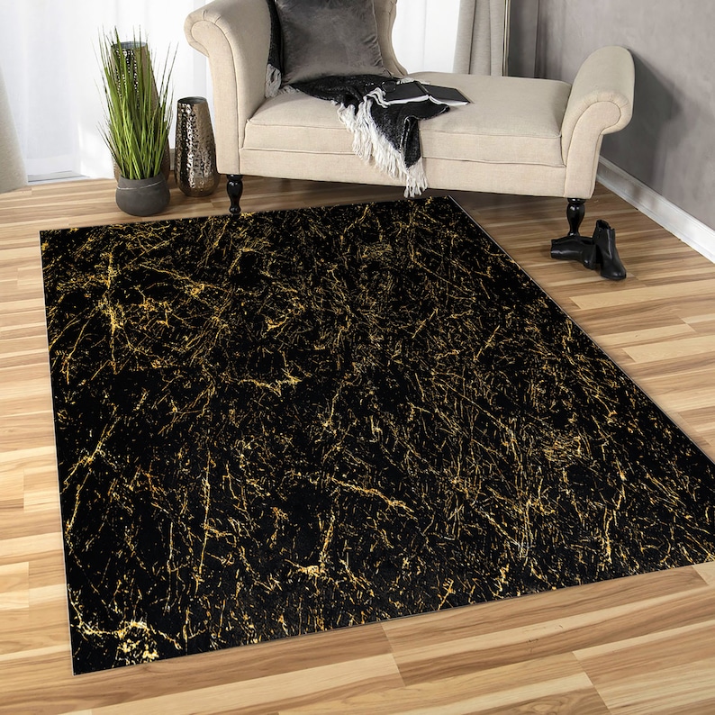 Marble Pattern Rug Black and Gold Marble Texture Rug Area Rug - Etsy