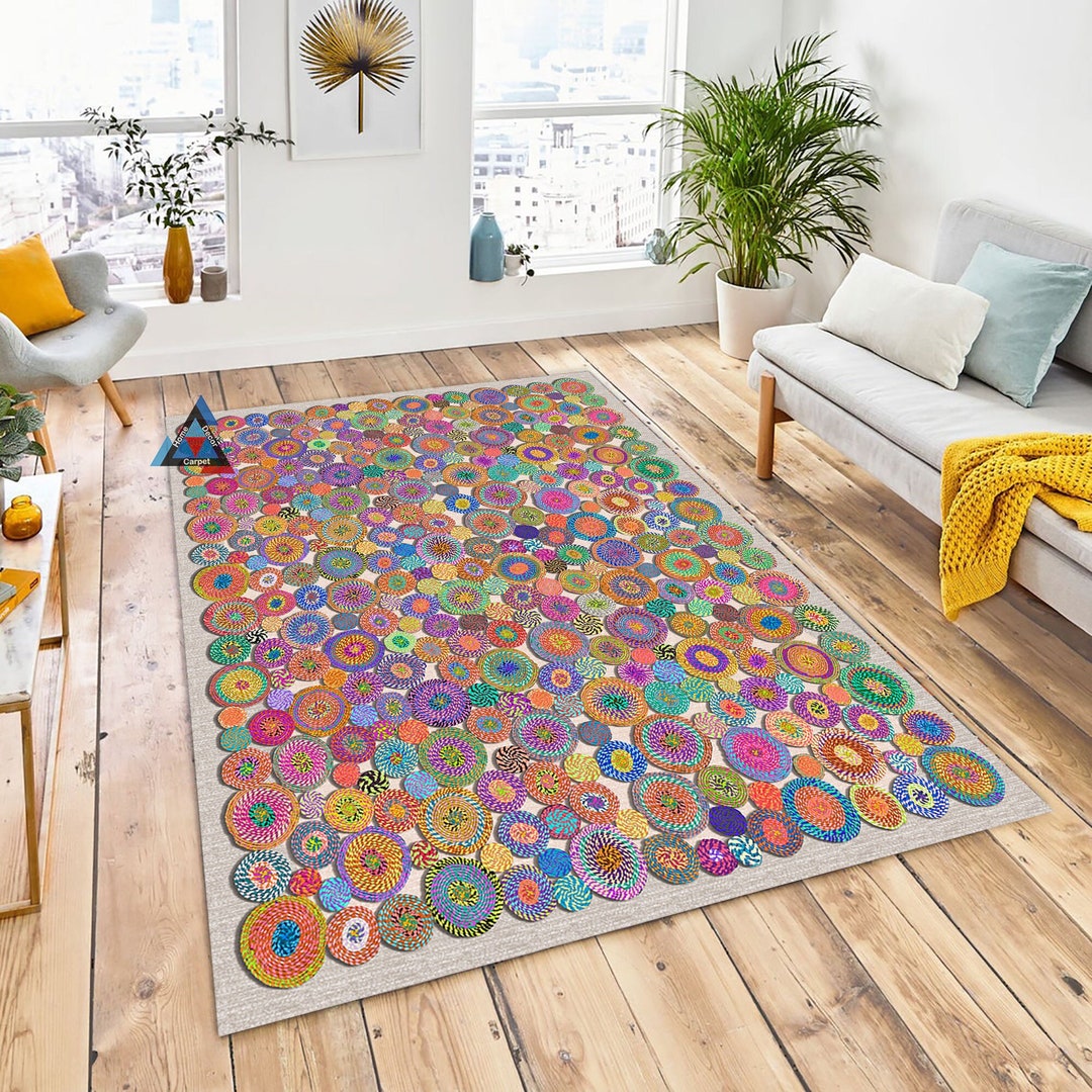 Abstract Colorful Circles Rug - Modern Art Decor - Etsy