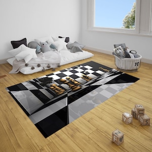 Chess Board Carpet, Games Non-slip Soft Rug, Black and White Floor Mat ...